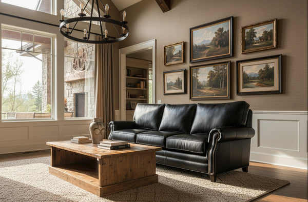 Alexander 87 Inch Traditional Three Cushion Leather Sofa