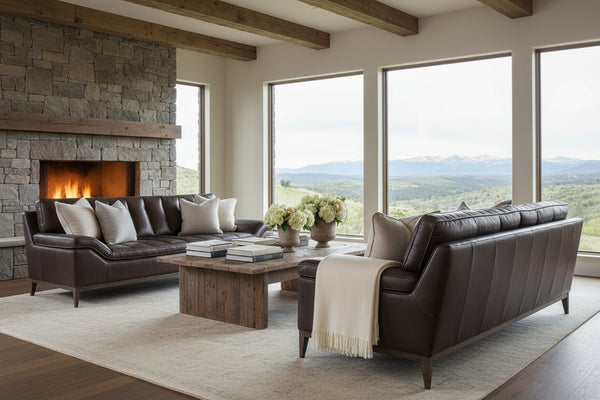 Carey Quick Ship Transitional Leather Channel Back Accent Chair