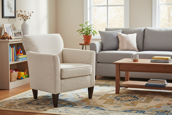 Caroline Designer Style Small Upholstered Contemporary Fabric Arm Chair