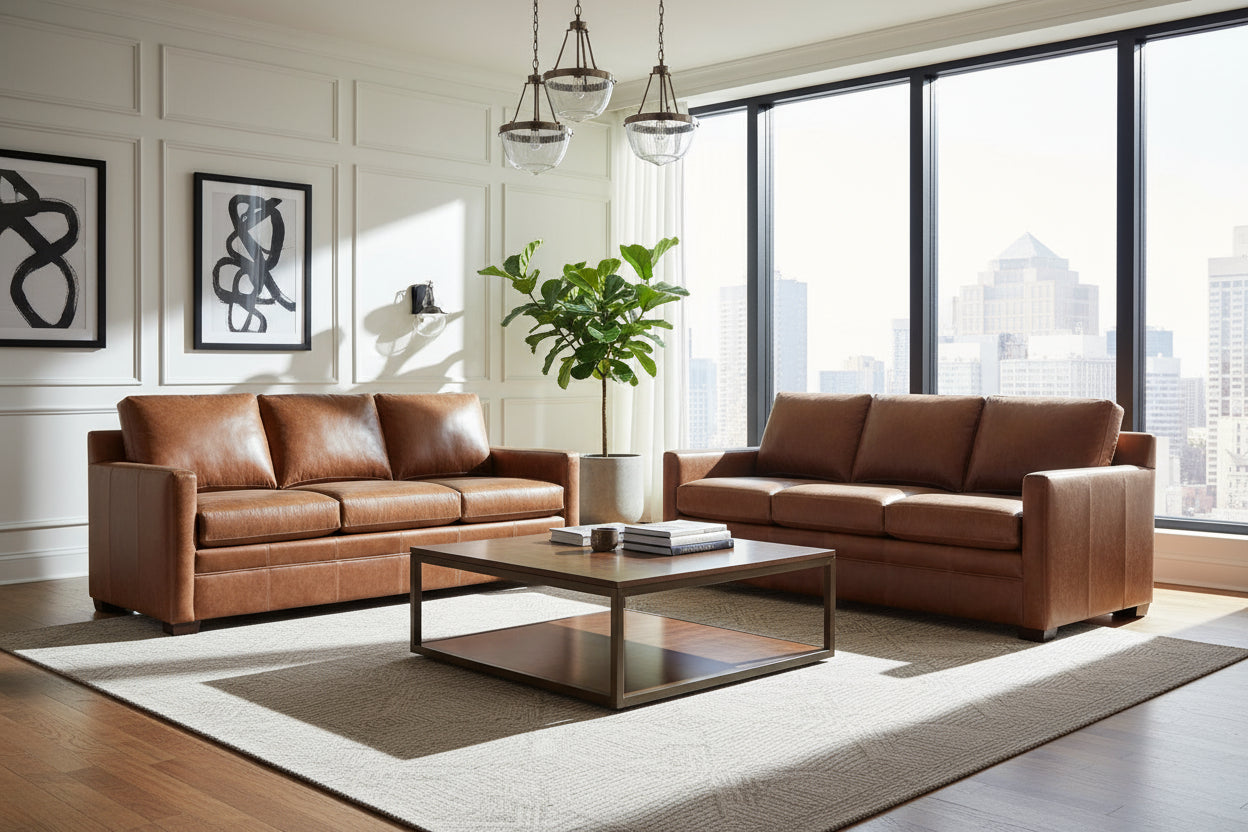 Hadley 82.5 Inch Contemporary Track Arm Leather Sofa