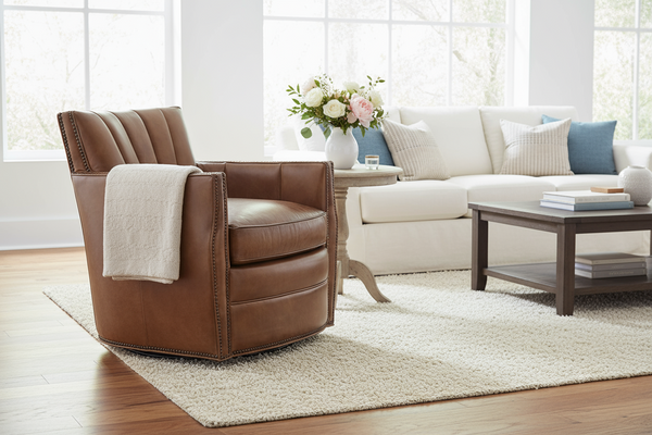 Vander Pawn Quick Ship Leather Swivel Accent Chair