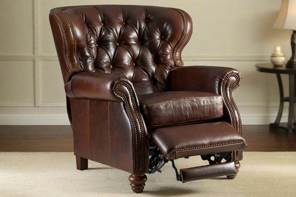 Arthur Chesterfield Tufted Wingback Leather Recliner Chair