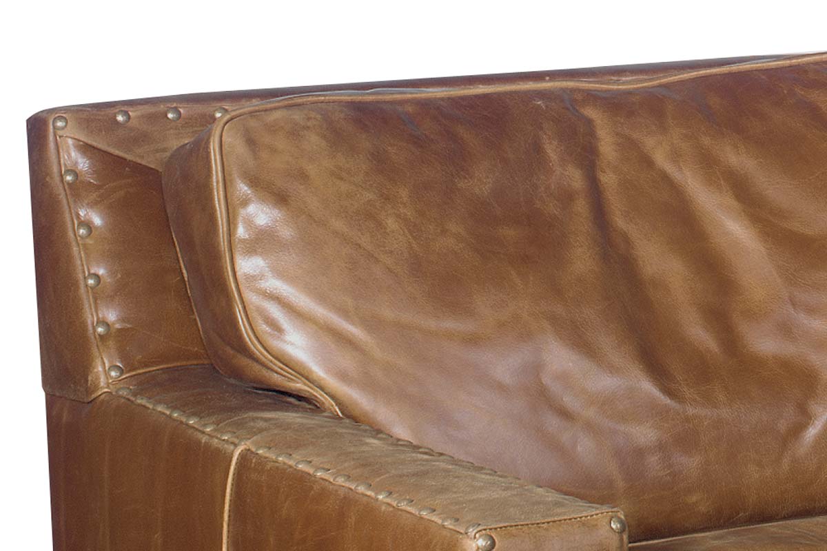 Durango 103 Inch Large Square Arm Leather Pillow Back Couch With Nails
