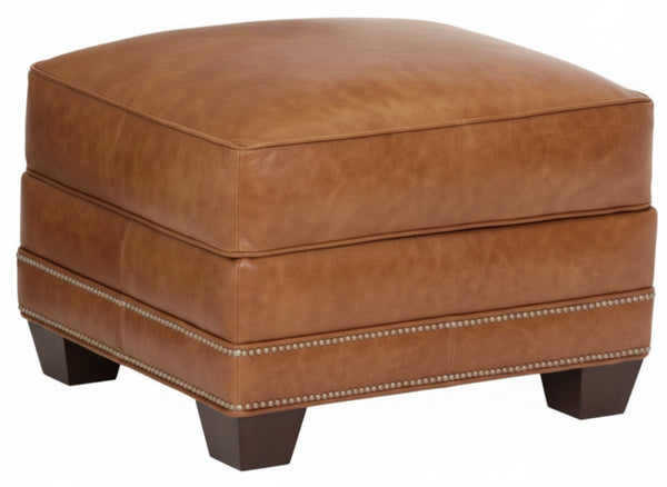 Harmon Designer Style Leather Footstool Ottoman w/ Nailhead Trim